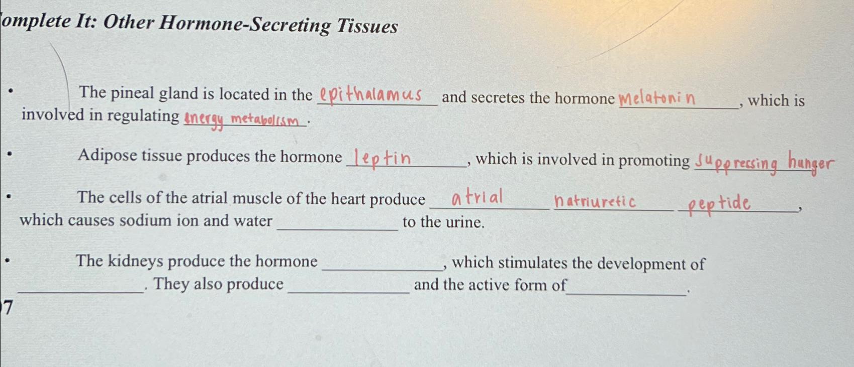 Solved omplete It: Other Hormone-Secreting TissuesThe pineal | Chegg.com