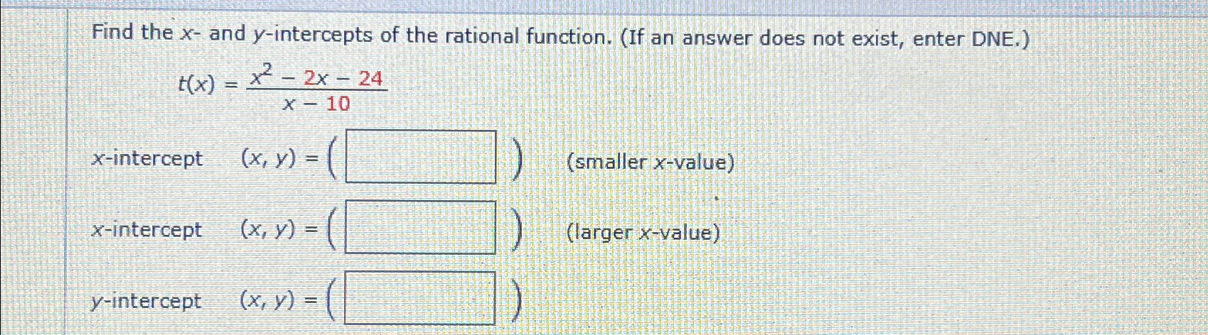 Solved Find the x - ﻿and y-intercepts of the rational | Chegg.com