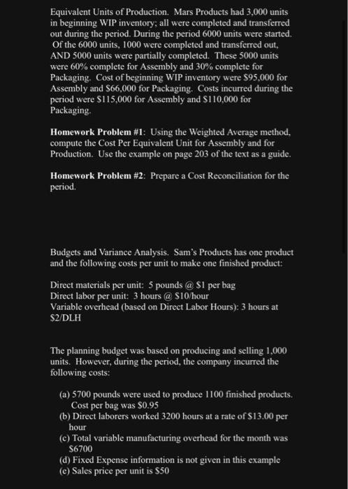 Solved Equivalent Units of Production. Mars Products had | Chegg.com