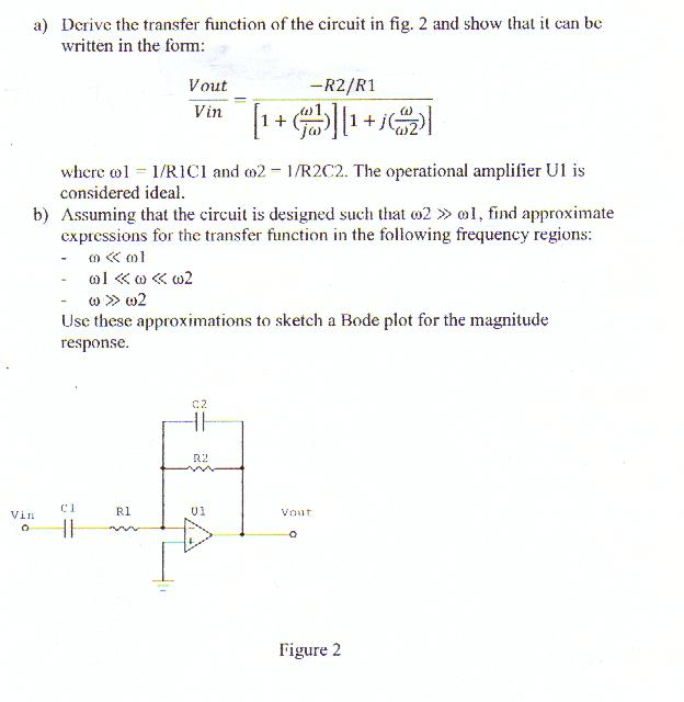 Solved Derive the transfer function of the circuit in fig. 2 | Chegg.com