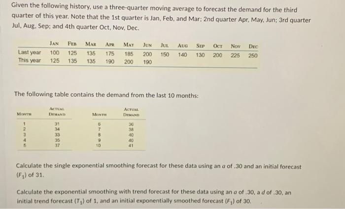 Solved Given the following history, use a three-quarter | Chegg.com