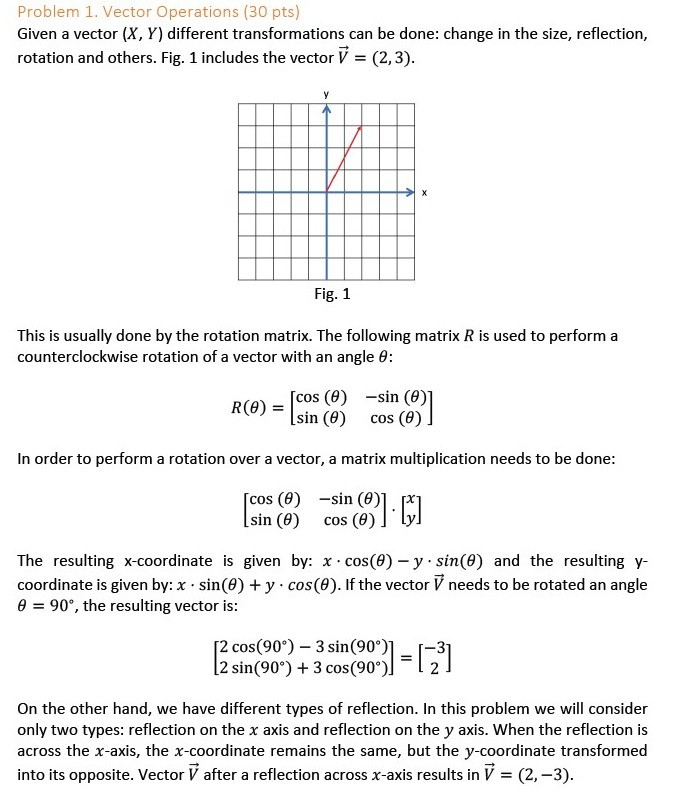 Solved Problem 1. Vector Operations (30 pts) Given a vector | Chegg.com