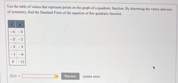 [Solved]: Use the table of values that represent points on