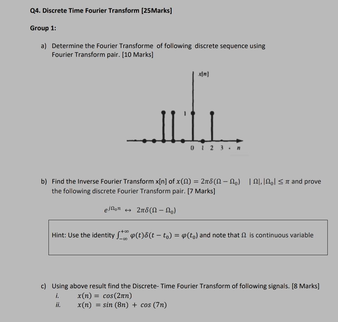 Solved Q4. Discrete Time Fourier Transform [25Marks] Group | Chegg.com
