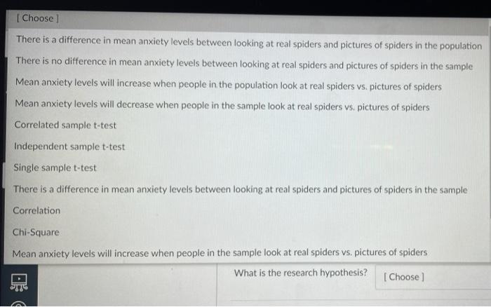 Solved Fear of Spiders In an experiment to compare anxiety | Chegg.com