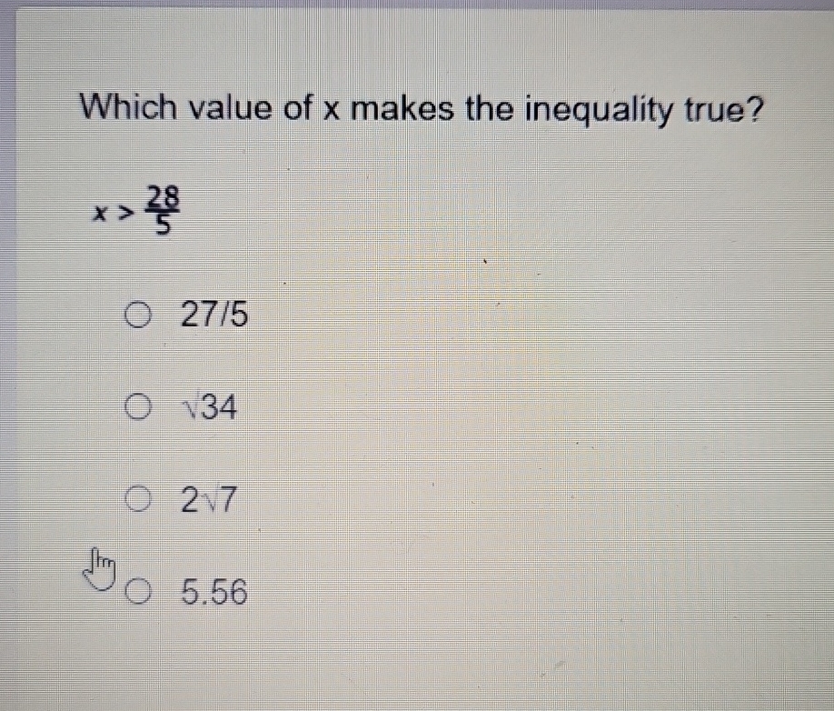Solved Which value of x ﻿makes the inequality | Chegg.com