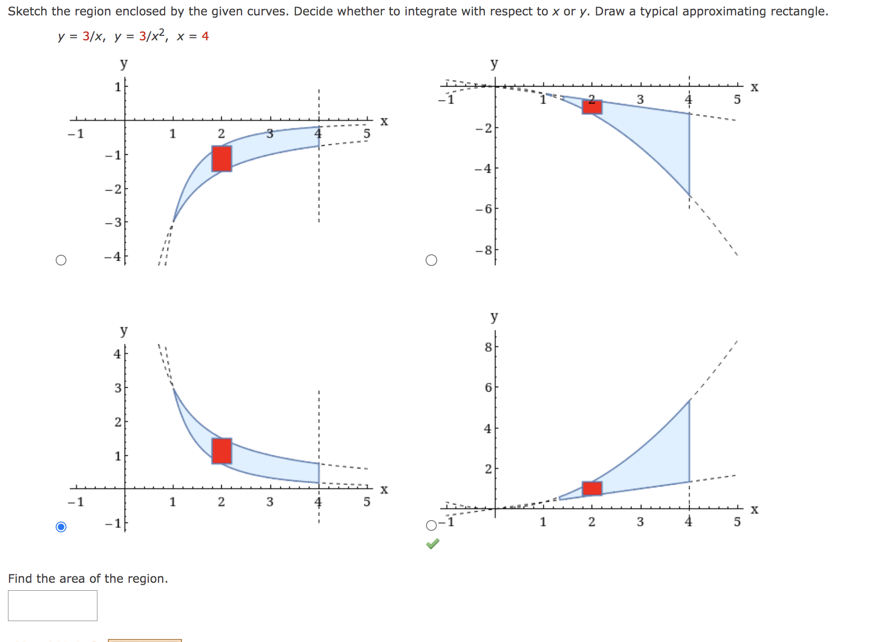 Solved Find the area of the shaded region.Sketch the region | Chegg.com