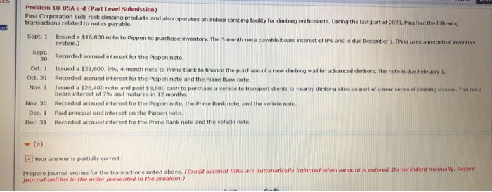Solved Problem 10-05A a-d (Part Level Submission) Pina | Chegg.com