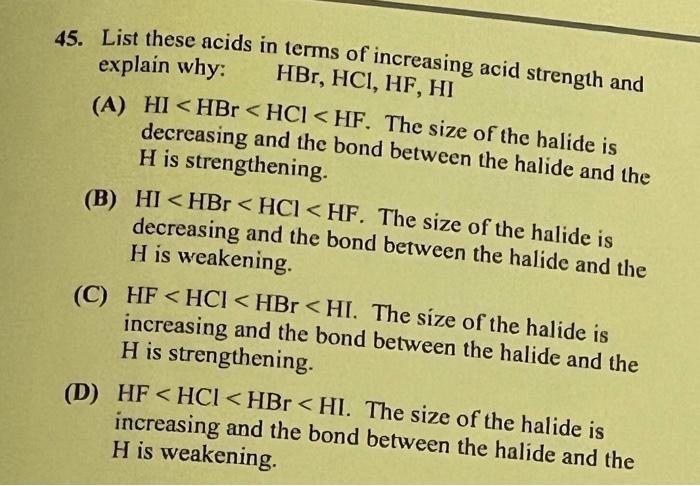 Solved 45. List these acids in terms of increasing acid | Chegg.com