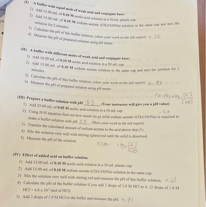 Solved (1) A buffer with equal mole of weak acid and | Chegg.com