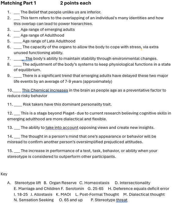 Solved Match the letter to the correct number.Key:A. | Chegg.com