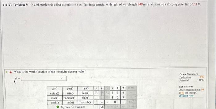 Solved 14\%) Problem 5: In a photoelectric effect experiment | Chegg.com