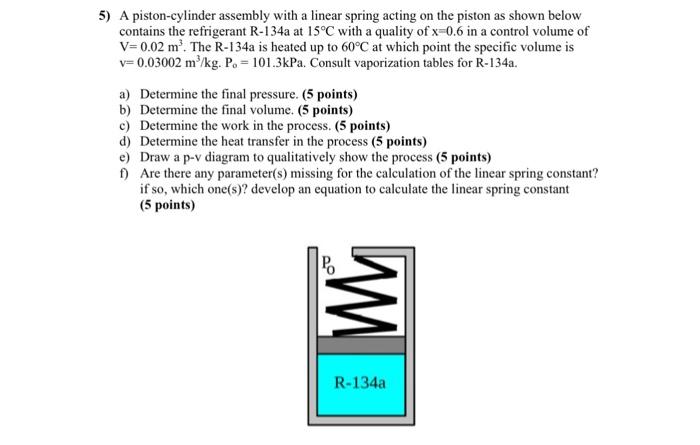 Solved 5) A piston-cylinder assembly with a linear spring | Chegg.com