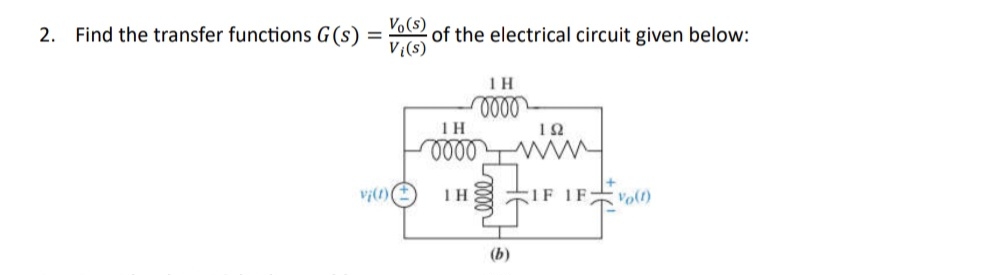 Solved Find the transfer functions G(s)=V0(s)Vi(s) ﻿of the | Chegg.com