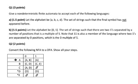 Solved Q1 ﻿Give a nondeterministic finite automata to accept | Chegg.com