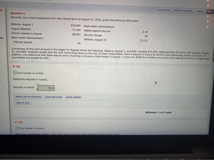 Solved Ouncements CALCULATOR PRINTER URCES TAMARISK, INC. | Chegg.com