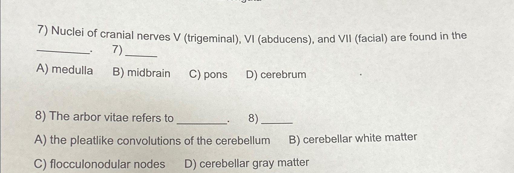 Solved Nuclei of cranial nerves V (trigeminal), ﻿VI | Chegg.com