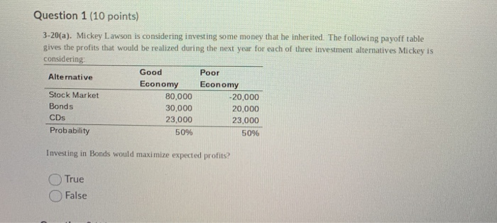 Solved Question 1 (10 points) 3-20(a). Mickey Lawson is | Chegg.com