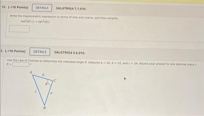 Solved Write the trigonometric expression in terms of sine | Chegg.com