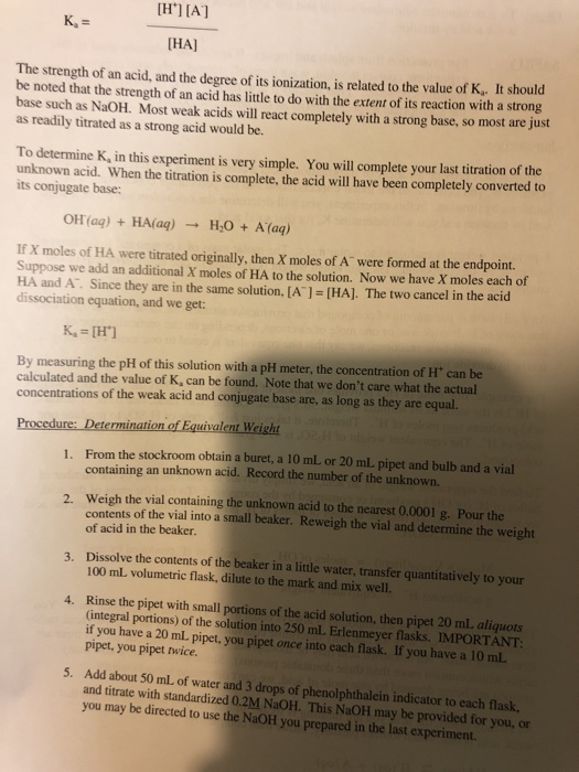 Solved ACID-BASE PROPERTIES OF AN UNKNOWN ACID Object: To | Chegg.com