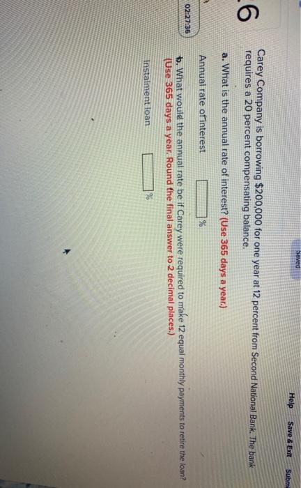 Solved Saved Help Save & Exit Submi -6 Carey Company is | Chegg.com