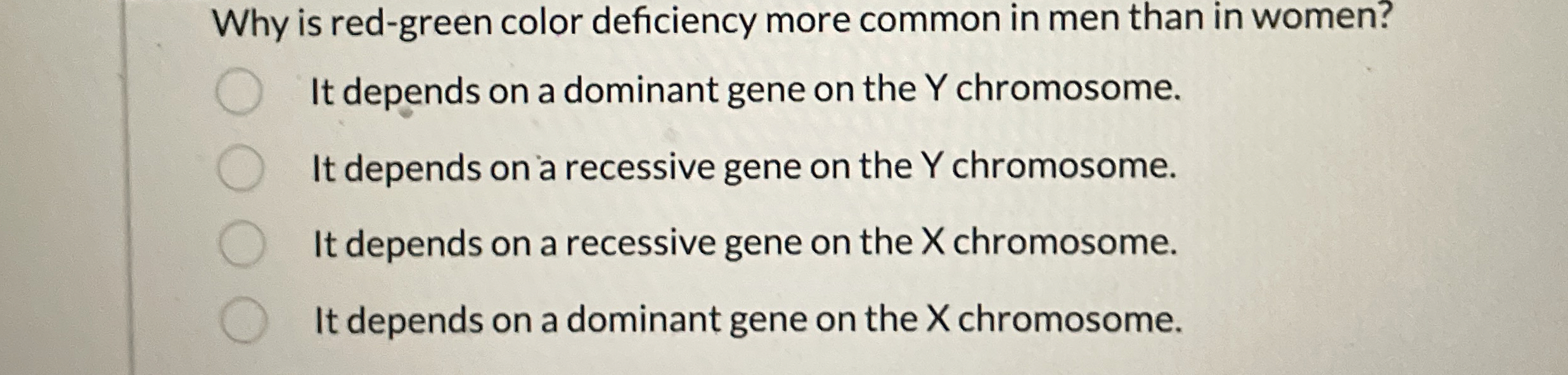 Solved Why is red-green color deficiency more common in men | Chegg.com