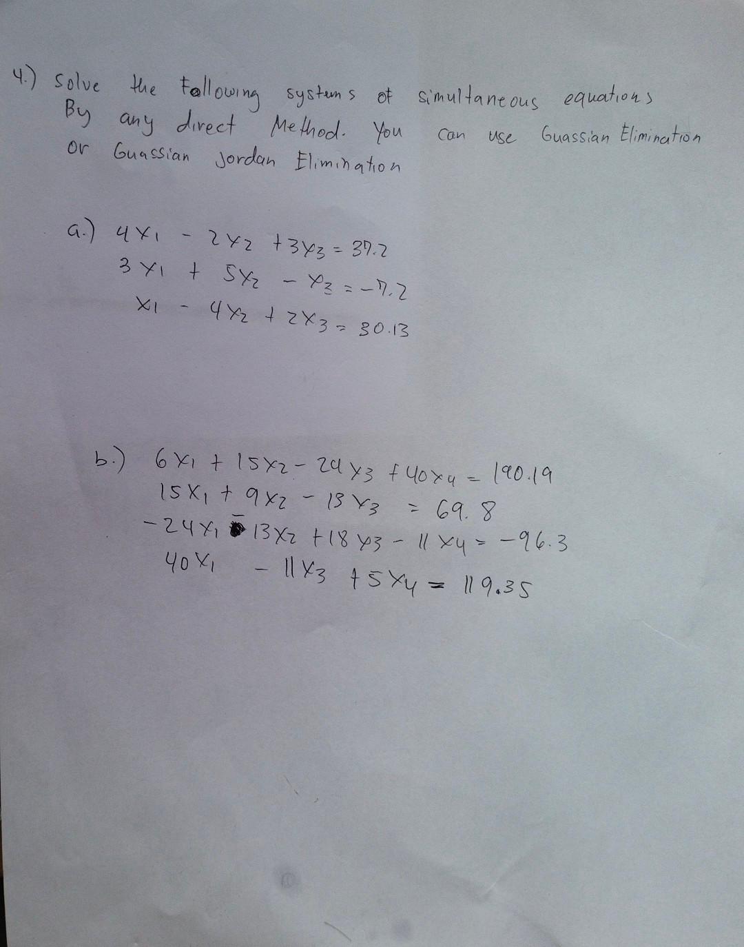 Solved 4) solve the following systems of simultaneous | Chegg.com