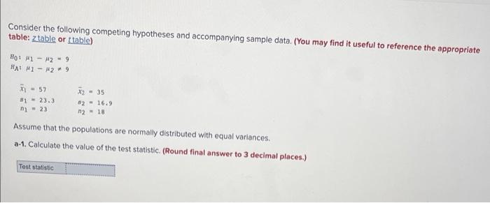 Solved Consider the following competing hypotheses and | Chegg.com