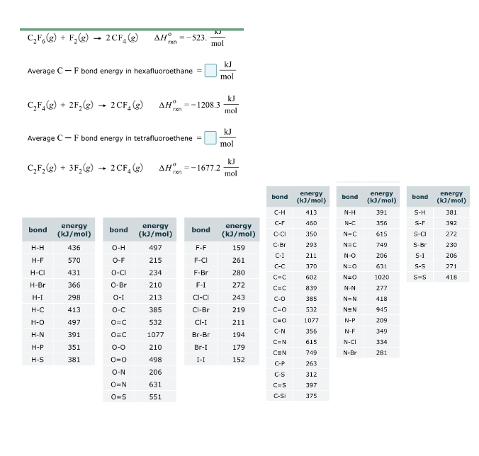 Solved The average bond energy in is . ﻿Use the following | Chegg.com
