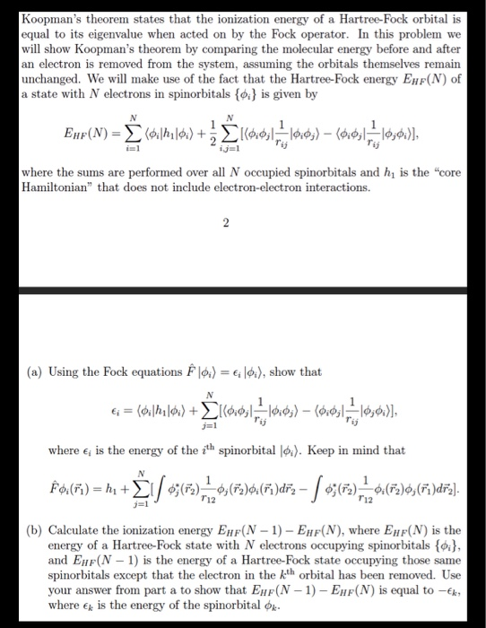 Solved Koopman's theorem states that the ionization energy | Chegg.com