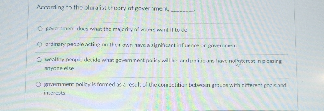 Solved According to the pluralist theory of | Chegg.com