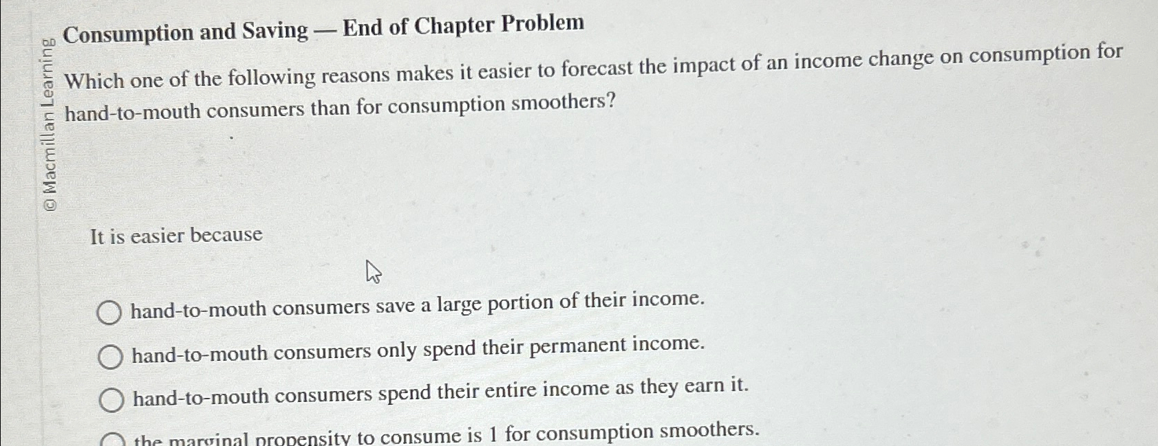 Solved Consumption and Saving - ﻿End of Chapter ProblemWhich | Chegg.com