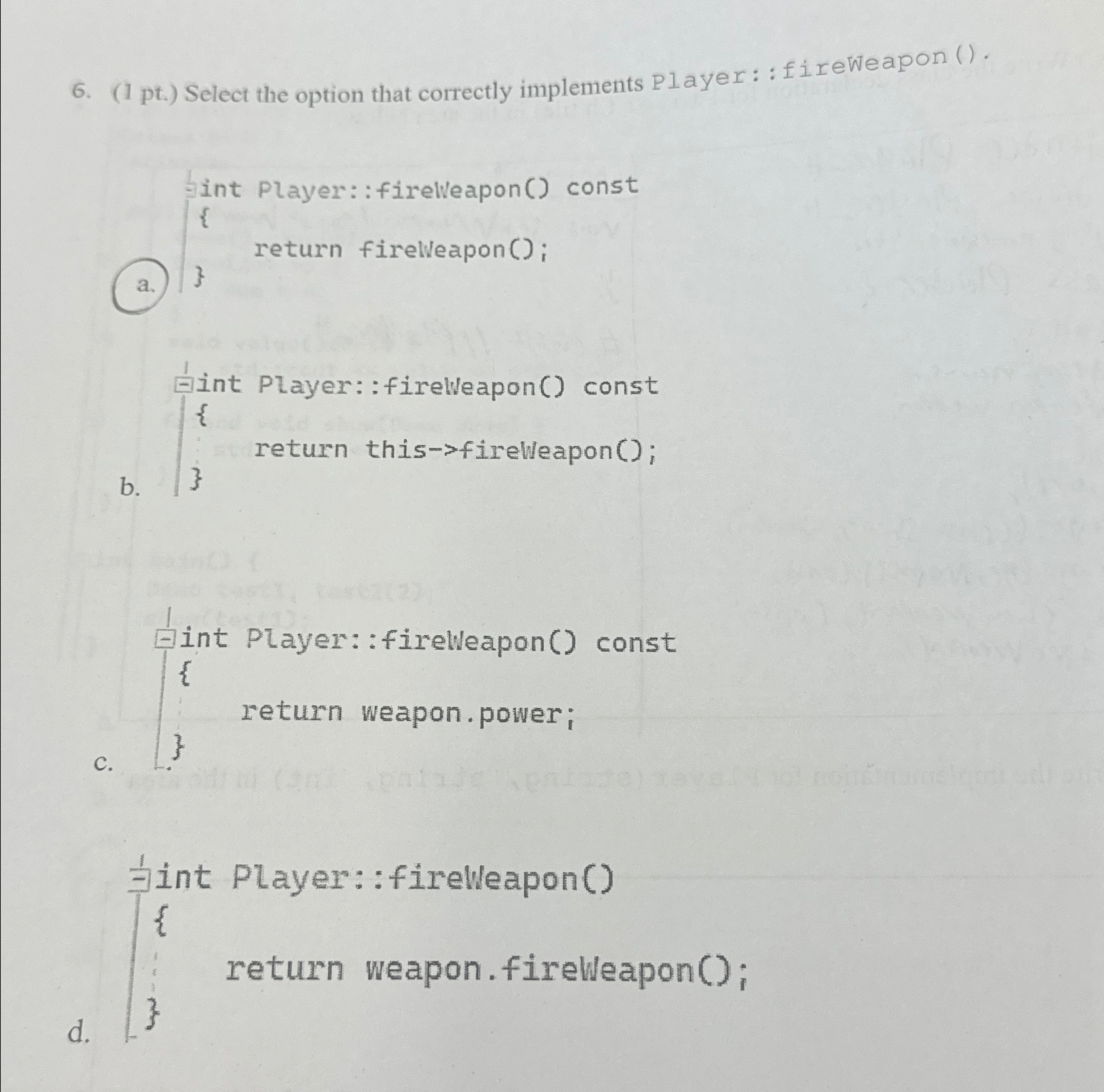 Solved (1 ﻿pt.) ﻿Select the option that correctly implements | Chegg.com