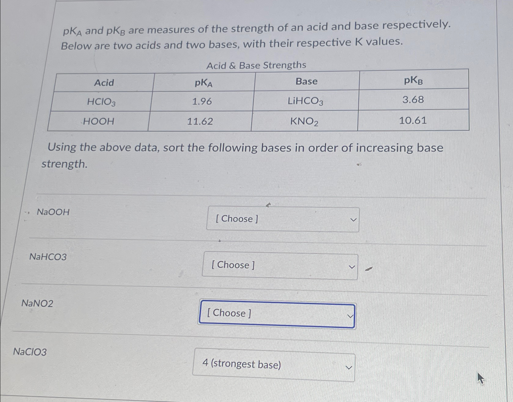 Solved pKA ﻿and pKB ﻿are measures of the strength of an acid | Chegg.com