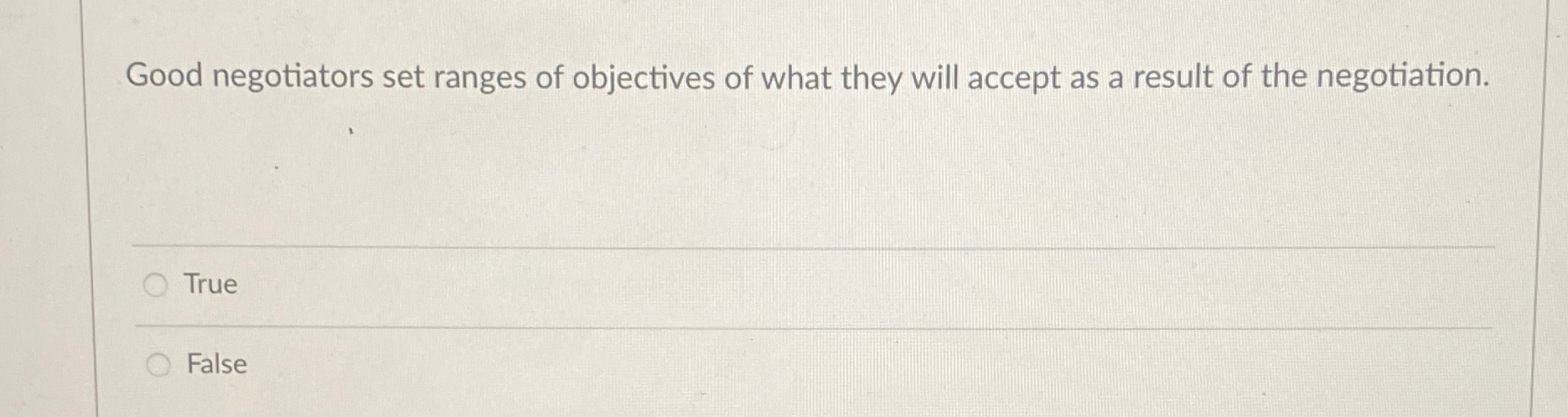 Solved Good negotiators set ranges of objectives of what | Chegg.com