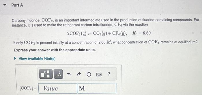Solved Carbonyl fluoride, COF2, is an important intermediate | Chegg.com