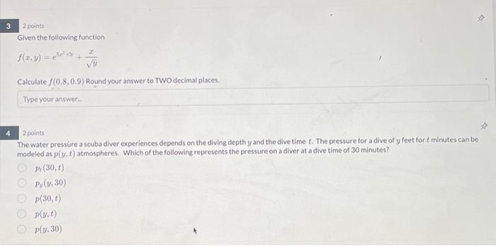 Solved 2 poins Given the following function f(x,y)=e5x2+2+yx | Chegg.com