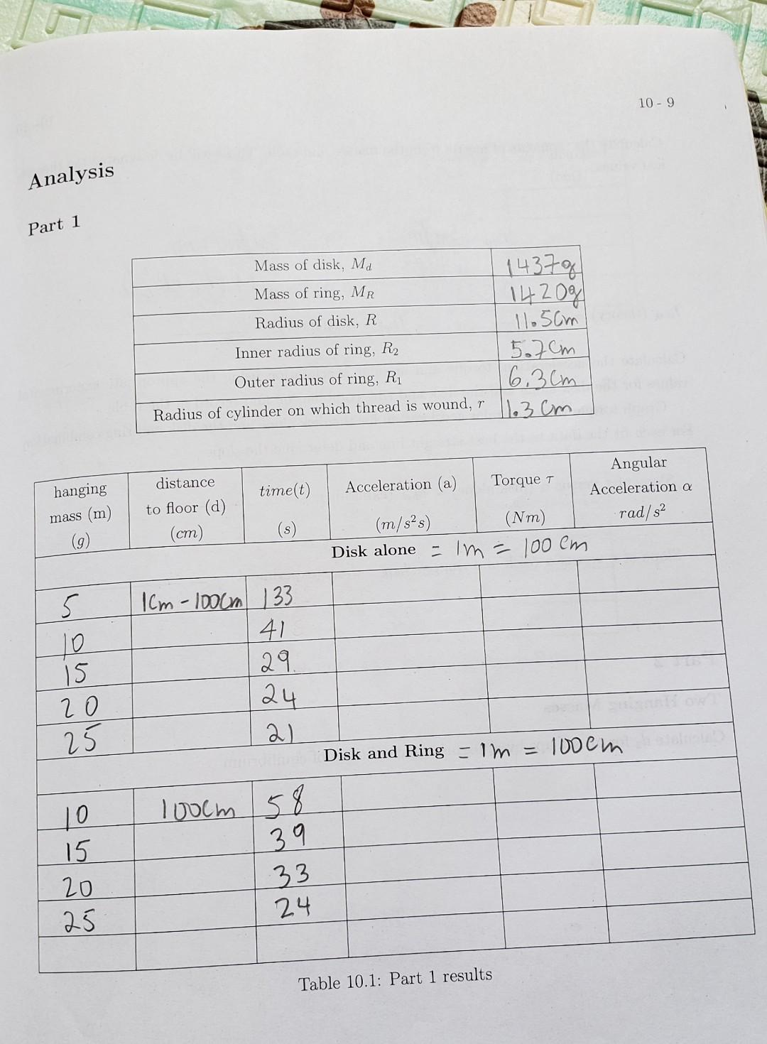 Lab 10 Moment of Inertia for Disk and Ring and | Chegg.com