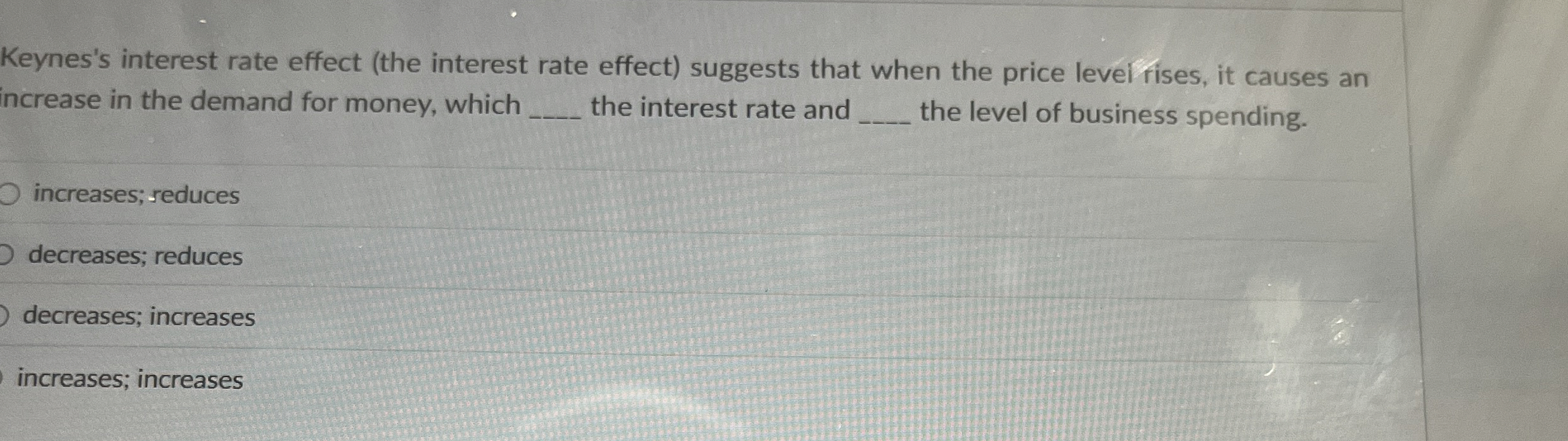 Solved Keynes's interest rate effect (the interest rate | Chegg.com