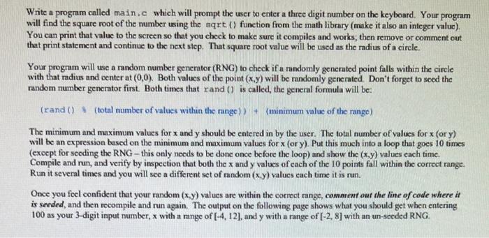 Solved Write a program called main.c which will prompt the | Chegg.com
