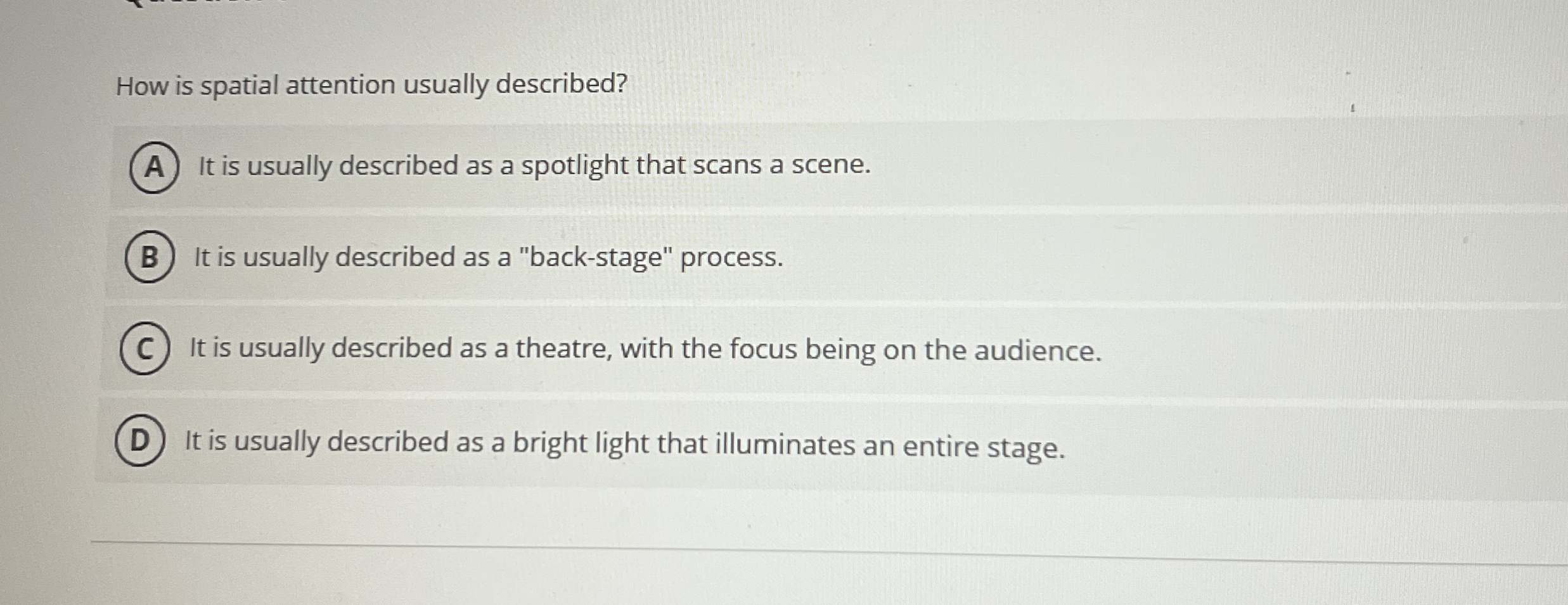 Solved How is spatial attention usually described?It is | Chegg.com