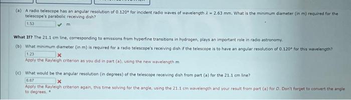 Solved (a) A radio telescope has an angular resolution of | Chegg.com