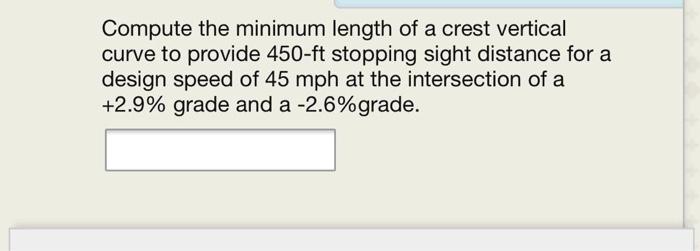 Solved Compute the minimum length of a crest vertical curve | Chegg.com