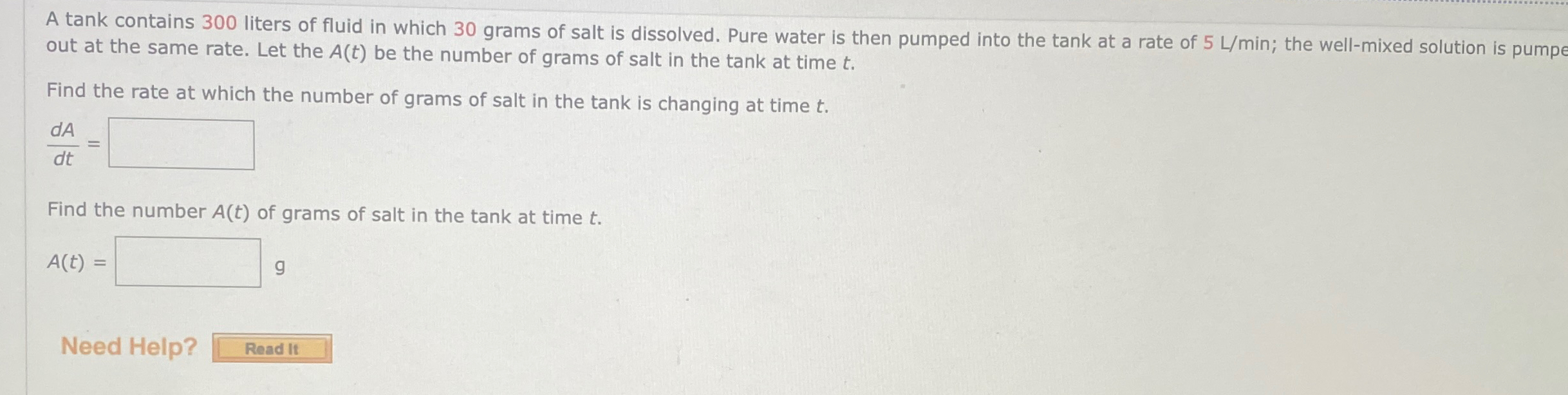 Solved A tank contains 300 ﻿liters of fluid in which 30 | Chegg.com