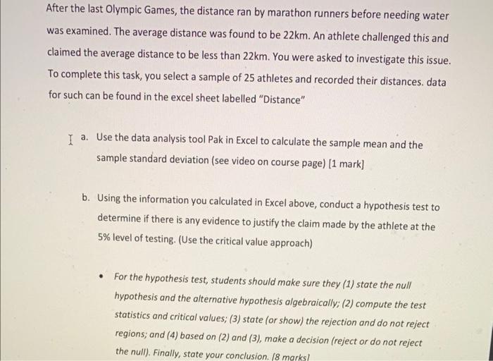 Solved fter the last Olympic Games, the distance ran by | Chegg.com