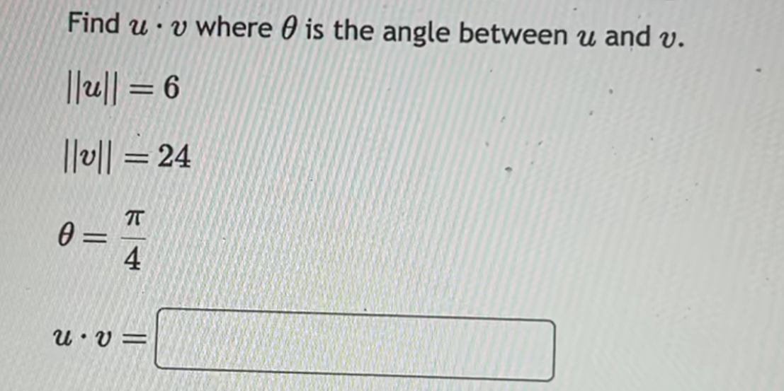 Solved Find u*v ﻿where θ ﻿is the angle between u ﻿and | Chegg.com