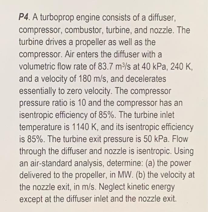 Solved P4. A turboprop engine consists of a diffuser, | Chegg.com