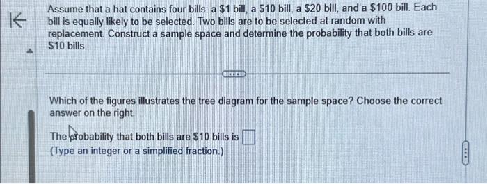 Solved K Assume that a hat contains four bills: a $1 bill, a | Chegg.com