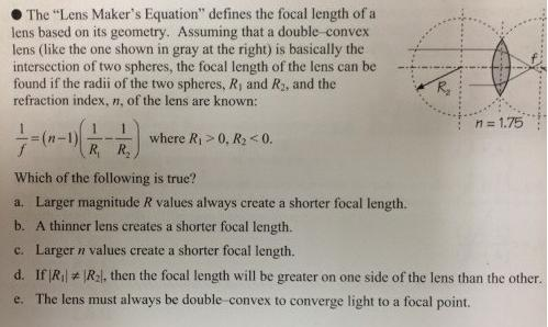 Solved The "Lens Maker's Equations' defines the focal | Chegg.com