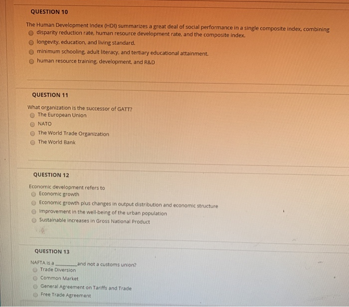 Solved QUESTION 10 The Human Development Index (HDI) | Chegg.com